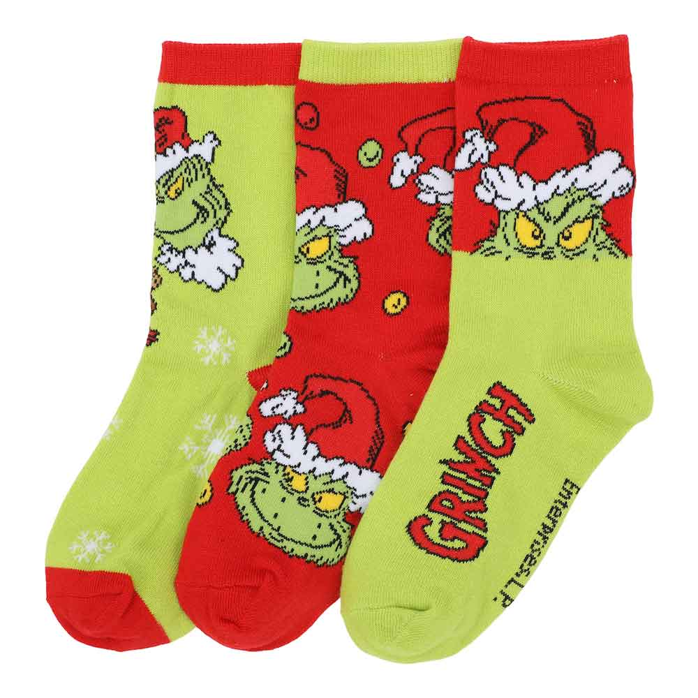Dr. Seuss How the Grinch Stole Christmas 3 Pair Youth Crew Box Set ...